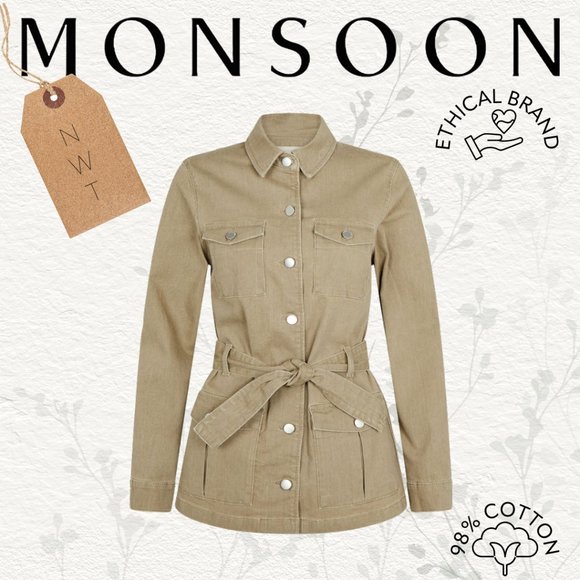 Monsoon | Jackets & Coats | Monsoon Belted Jacket In Khaki Size Us 8 ...